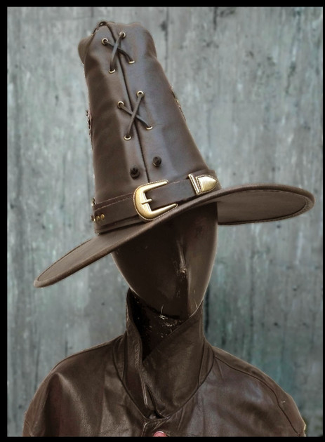 Leather Wizard / Fantasy Hat with extra pointy and high top - Bard & Jester