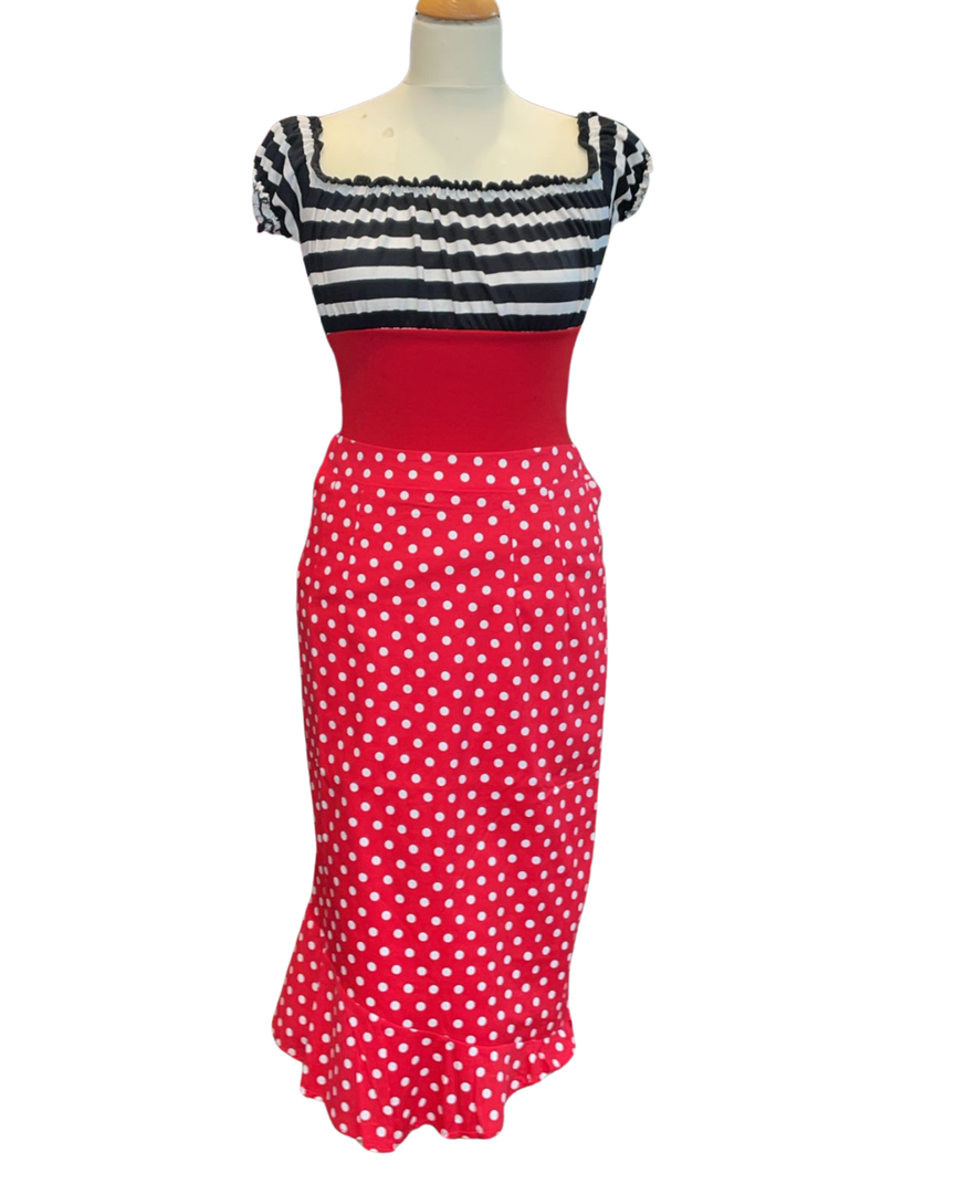 Madison, punainen kapea polka dot 50-luvun tyylinen röyhelöhame ...