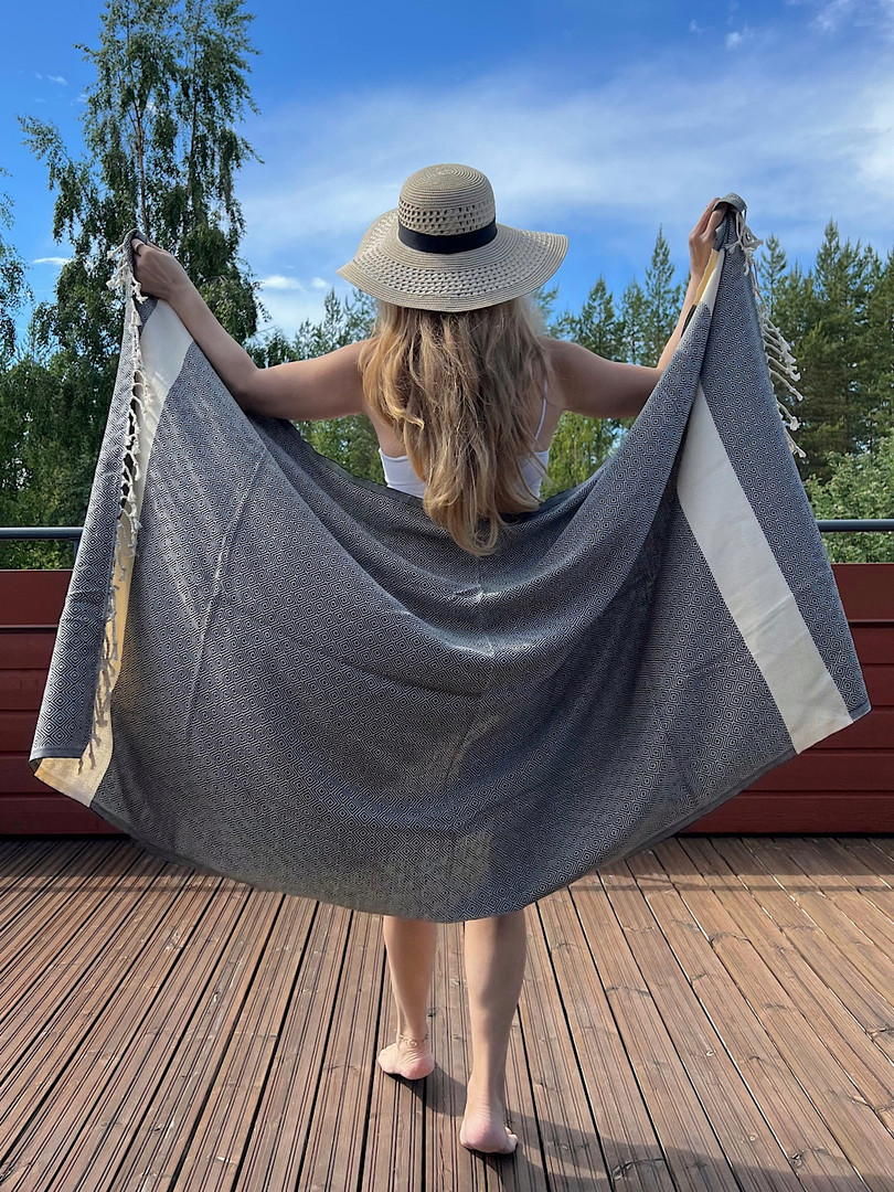 Hamam-pyyhe Timantti Musta 180 x 100, 100%puuvillaa - So Pretty