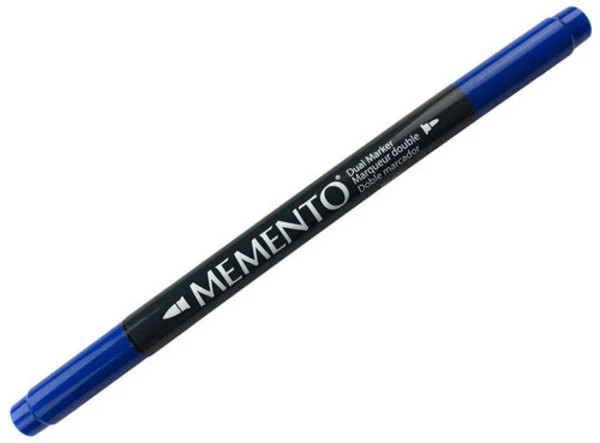 Maalikynä sininen, Tsukineko Memento Ink Marker Dual Tip Danube Blue ...