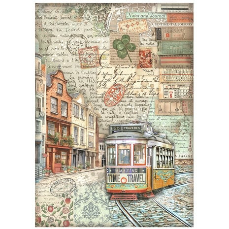 Stamperia Art of Travelling A4 Rice Paper Tram, riisipaperi ...