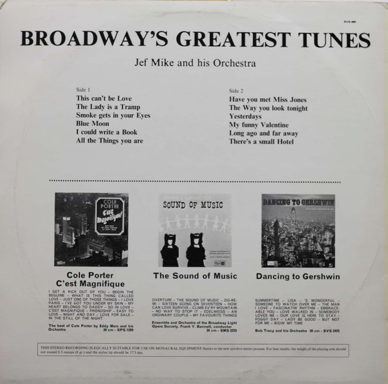 Jef Mike And His Orchestra: Broadway's Greatest Tunes LP (Käyt ...