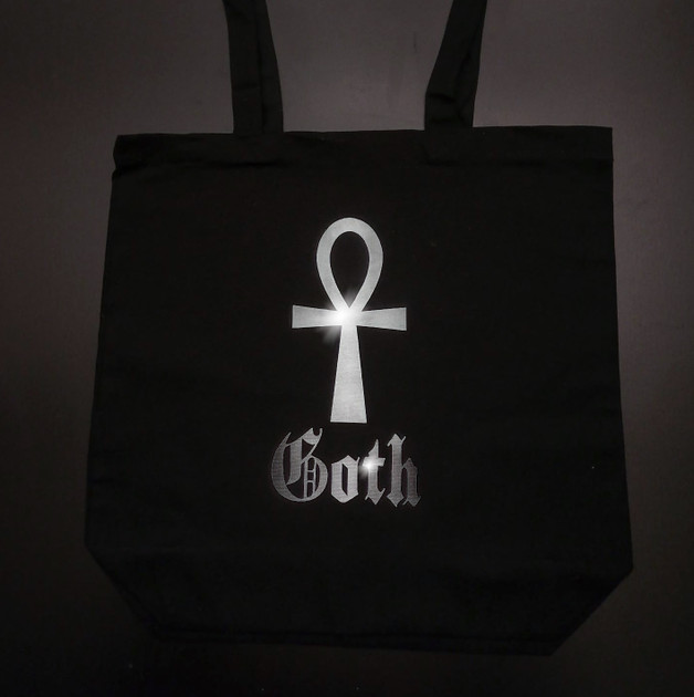 Goth Ankh -shopping bag with silver print – Horror-Shop verkkokauppa