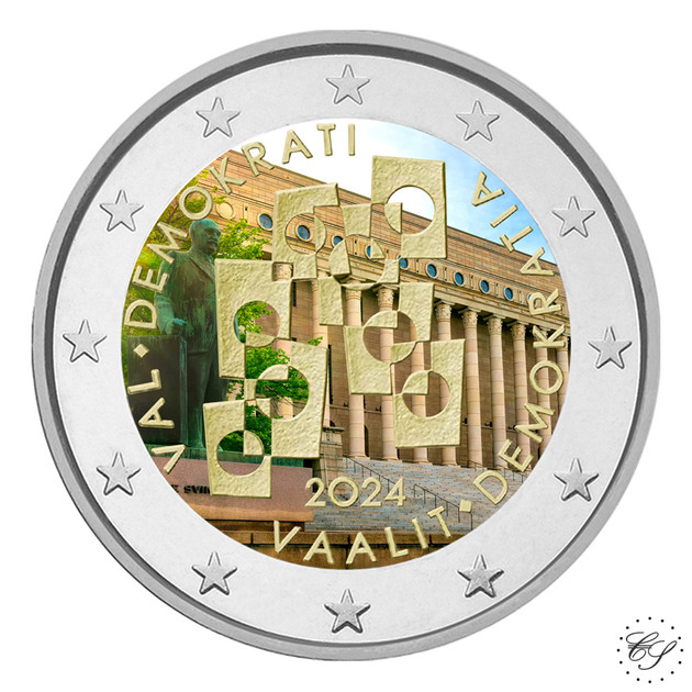 Suomi 2 € 2024 Vaalit & Demokratia, väritetty (#2) - Eurospecial.fi