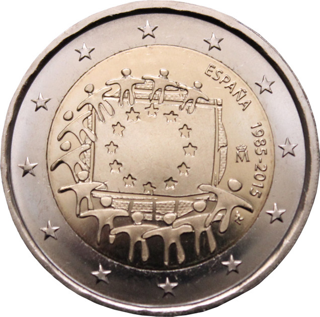 Espanja 2 € 2015 EU:n lippu 30 vuotta - Eurospecial.fi