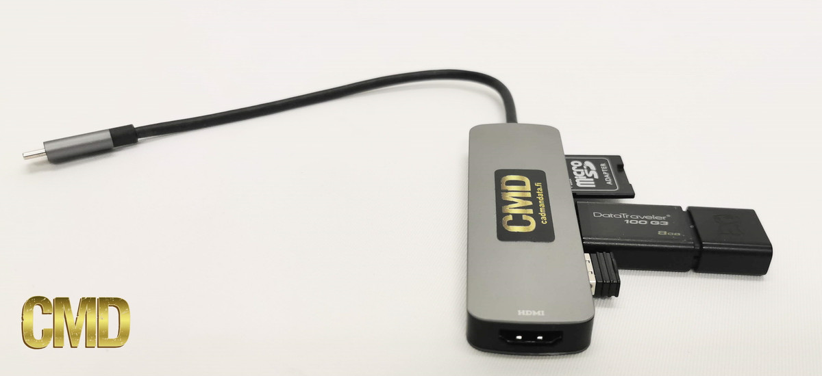CMD USB-C Hub, 2xUSB 3.0, HDMI SD-kortinlukija - Cadmandata Oy