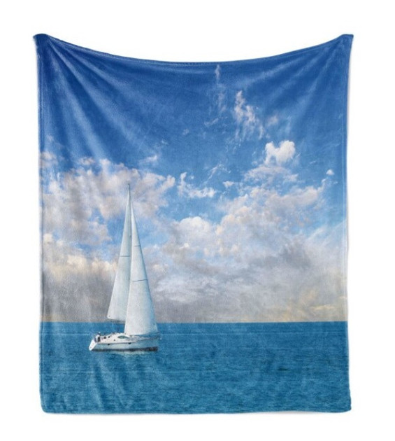 merihenkinen meriteema fleece huopa peite torkkupeitto purjevene meri ...