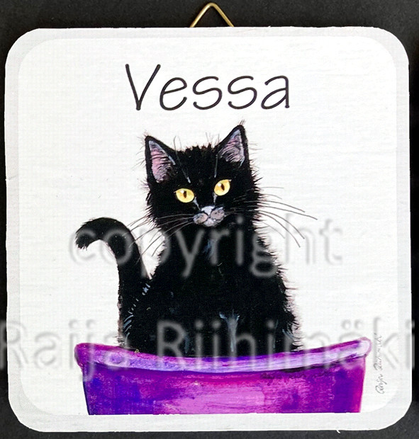 Kissakyltti vessan oveen vanerista - Raijami