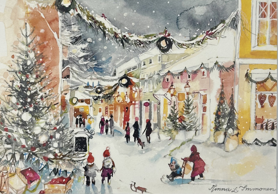 Porvoo-aiheinen joulukortti Minna Immoselta - Reetan Ruutu