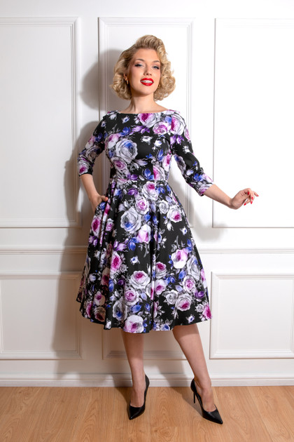 Charlotte Floral Swing Dress, hihallinen kellomekko - Vinputiikki Oy ...
